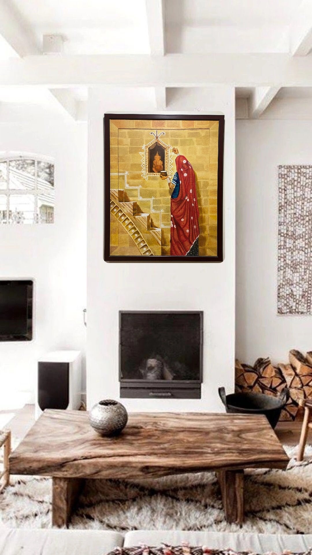 Lady in Red Oil Painting, Indian Ancient Traditional Vintage Ganesh ...