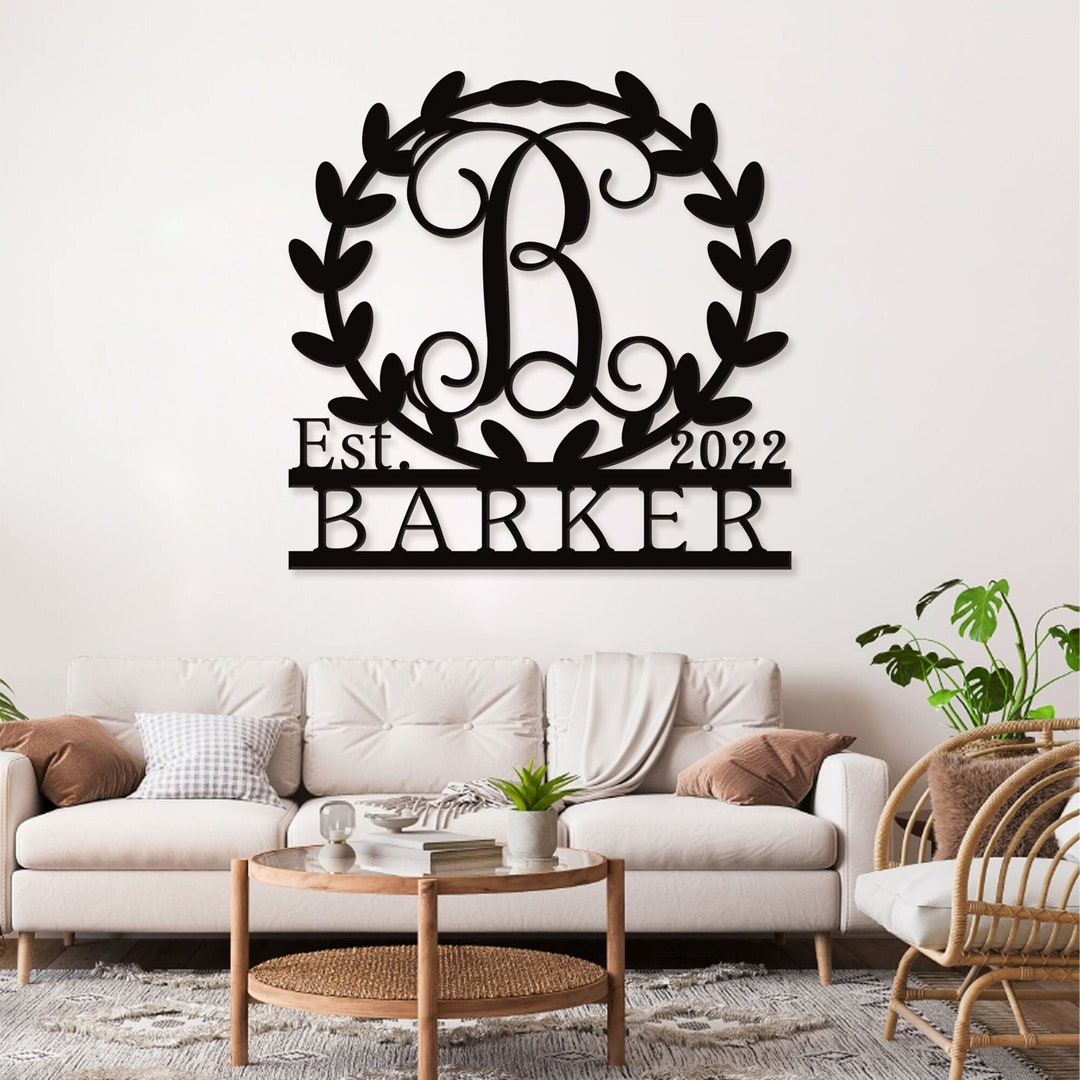 Personalized Leafy Border Last Name Sign Custom Metal Family - Etsy