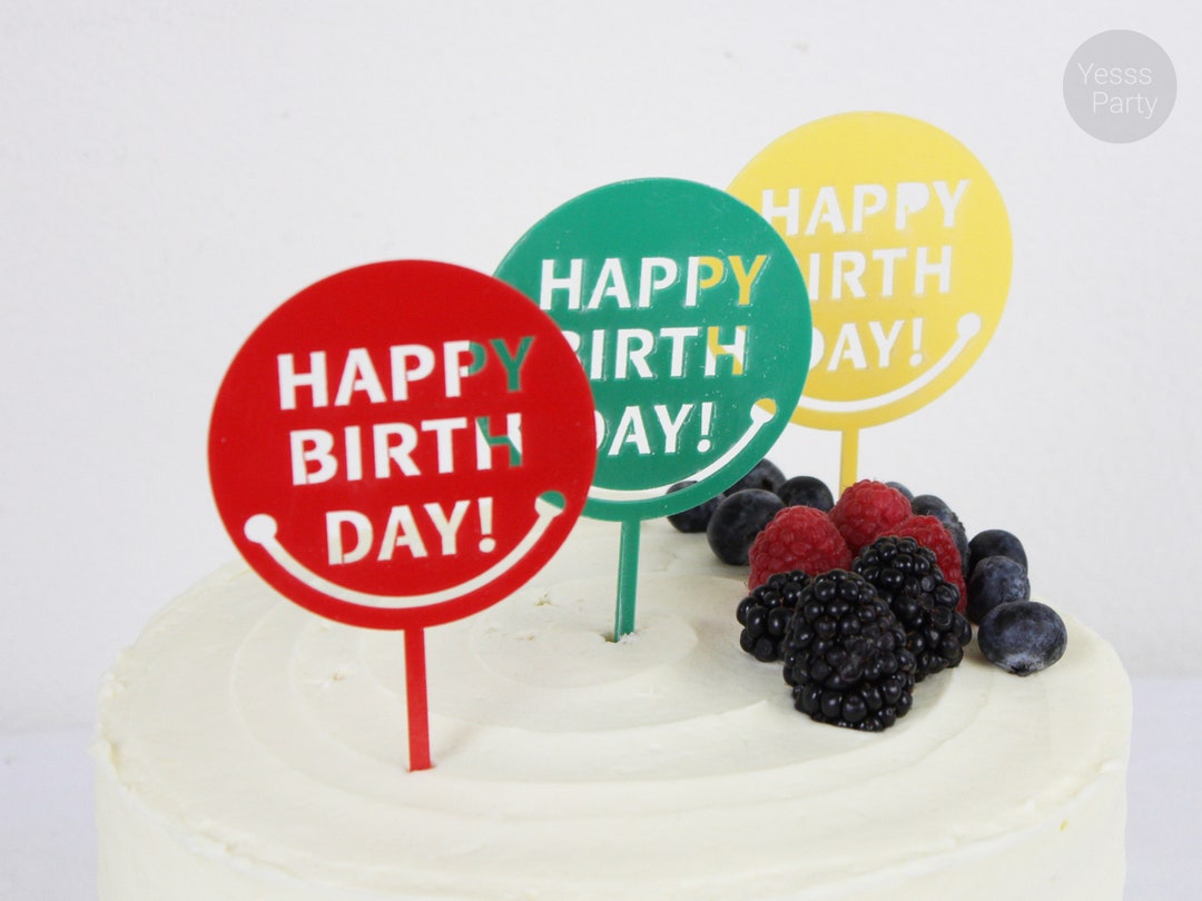 Happy Birthday Cake Topper Smiley Face Cake Topper Three in One - Etsy