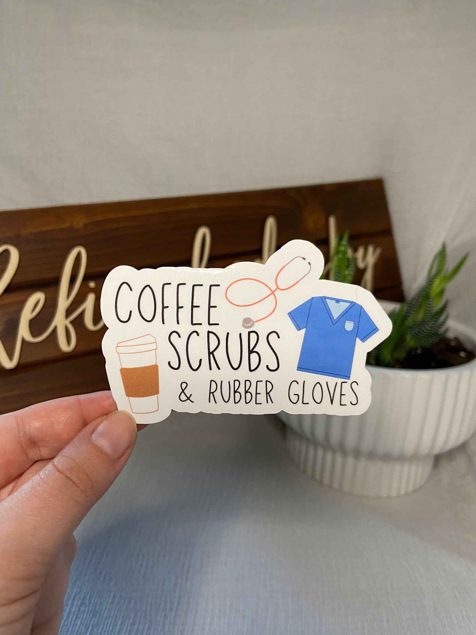 Coffee Scrubs and Rubber Gloves Sticker Vinyl Decal With - Etsy