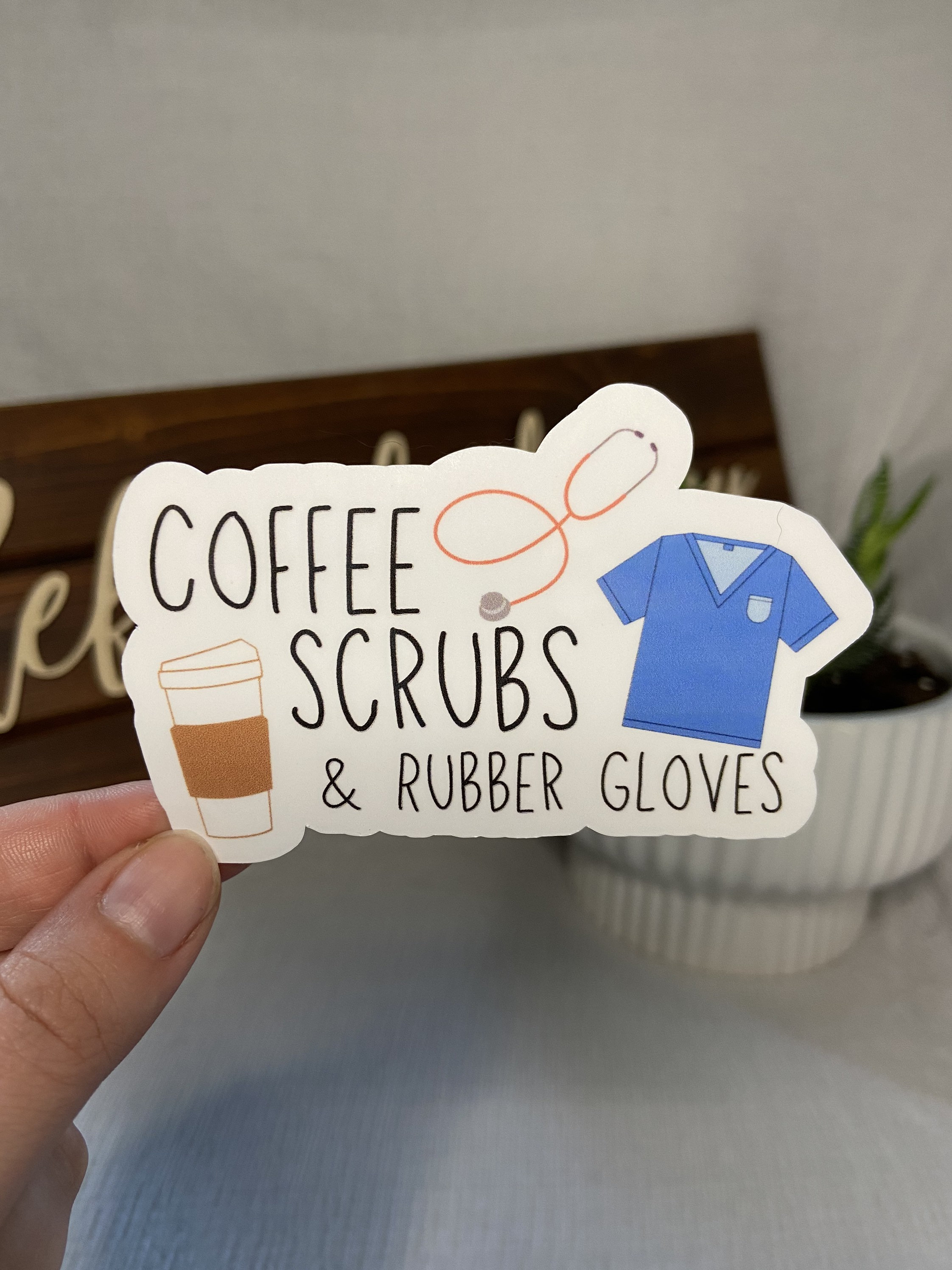 Coffee Scrubs and Rubber Gloves Sticker Vinyl Decal With - Etsy