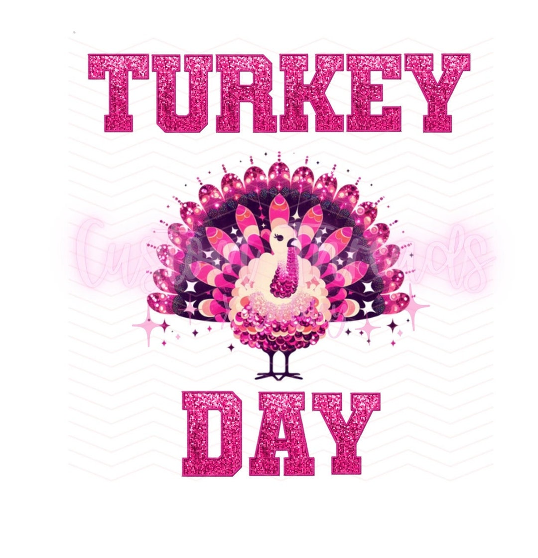 Pink Turkey Day PNG Faux Embroidery Glitter Thanksgiving - Etsy