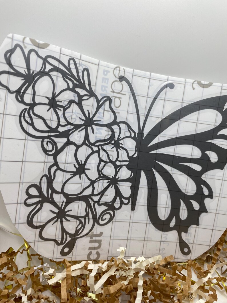 Silver Permanent Vinyl Butterfly | Flowery Butterfly Vinyl Decal ...