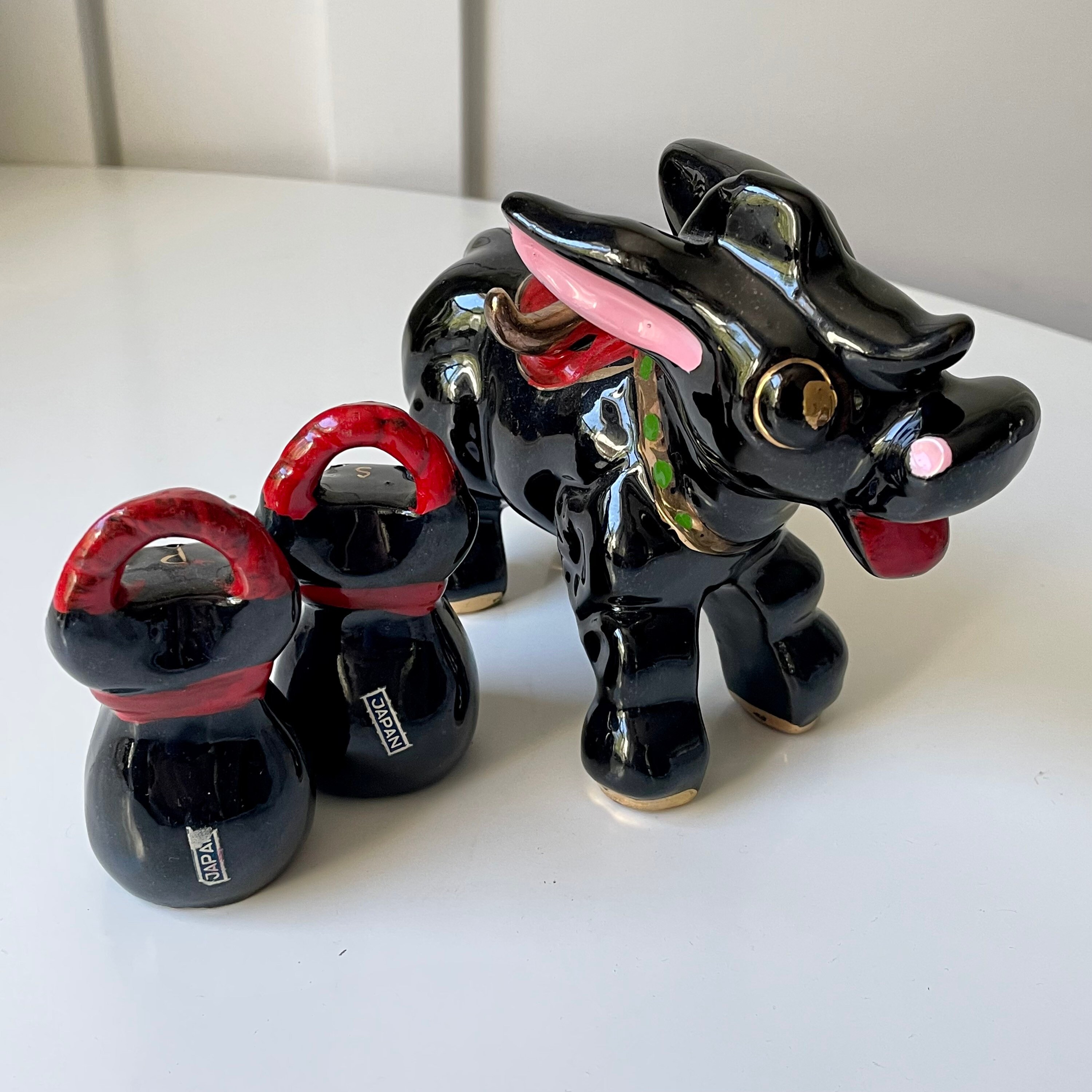 Vintage Japanese Ceramic Donkey Salt and Pepper Shakers, Redware Donkey ...