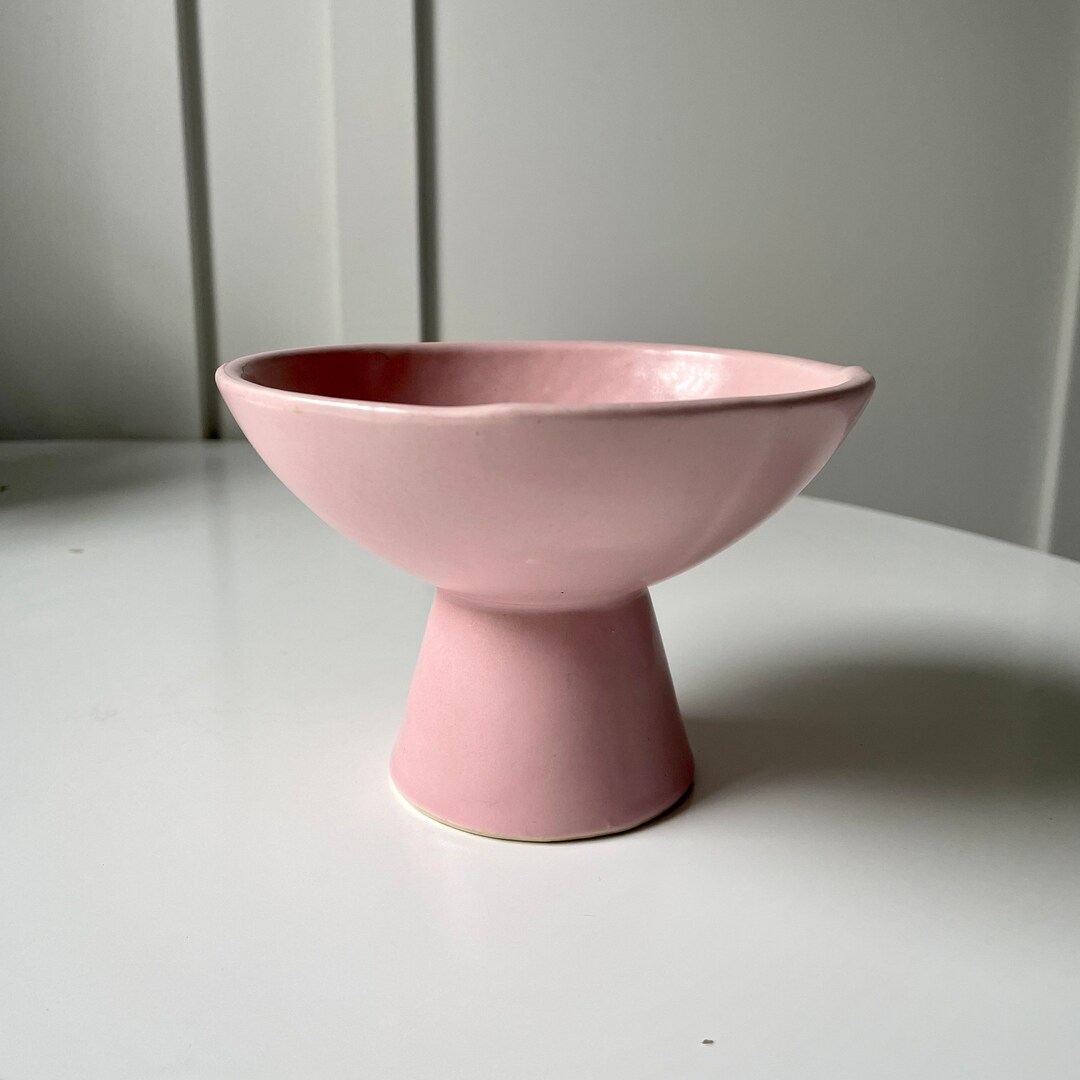 Vintage Pink Pottery Pedestal Bowl, Small Pink Vase, Cute Planter - Etsy