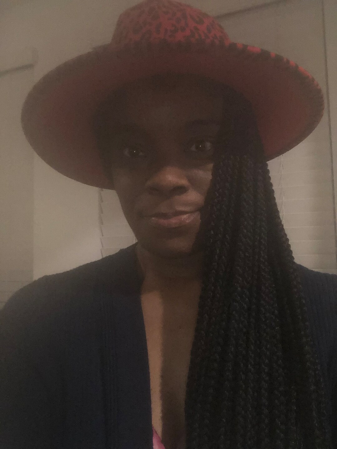 HANDMADE 20 In. Box Braids on Red Leopard Fedora Hat, Braided Wig ...