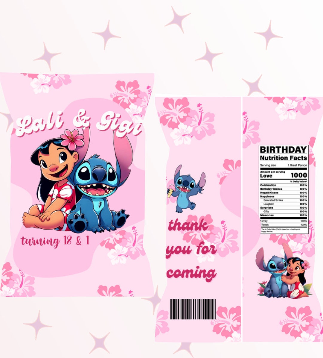 PRE-ASSEMBLED Lilo and Stitch Chip Bags - Caprisun Labels - Invitations ...