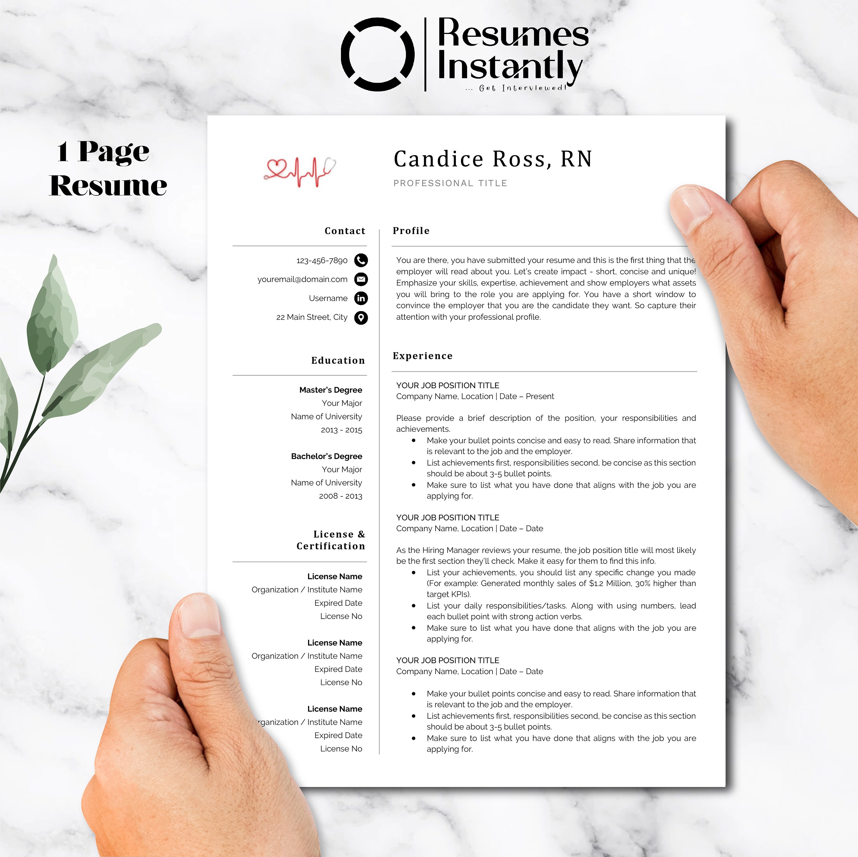 Professional Resume Template for Word, Nurse Resume, Medical Resume, RN ...