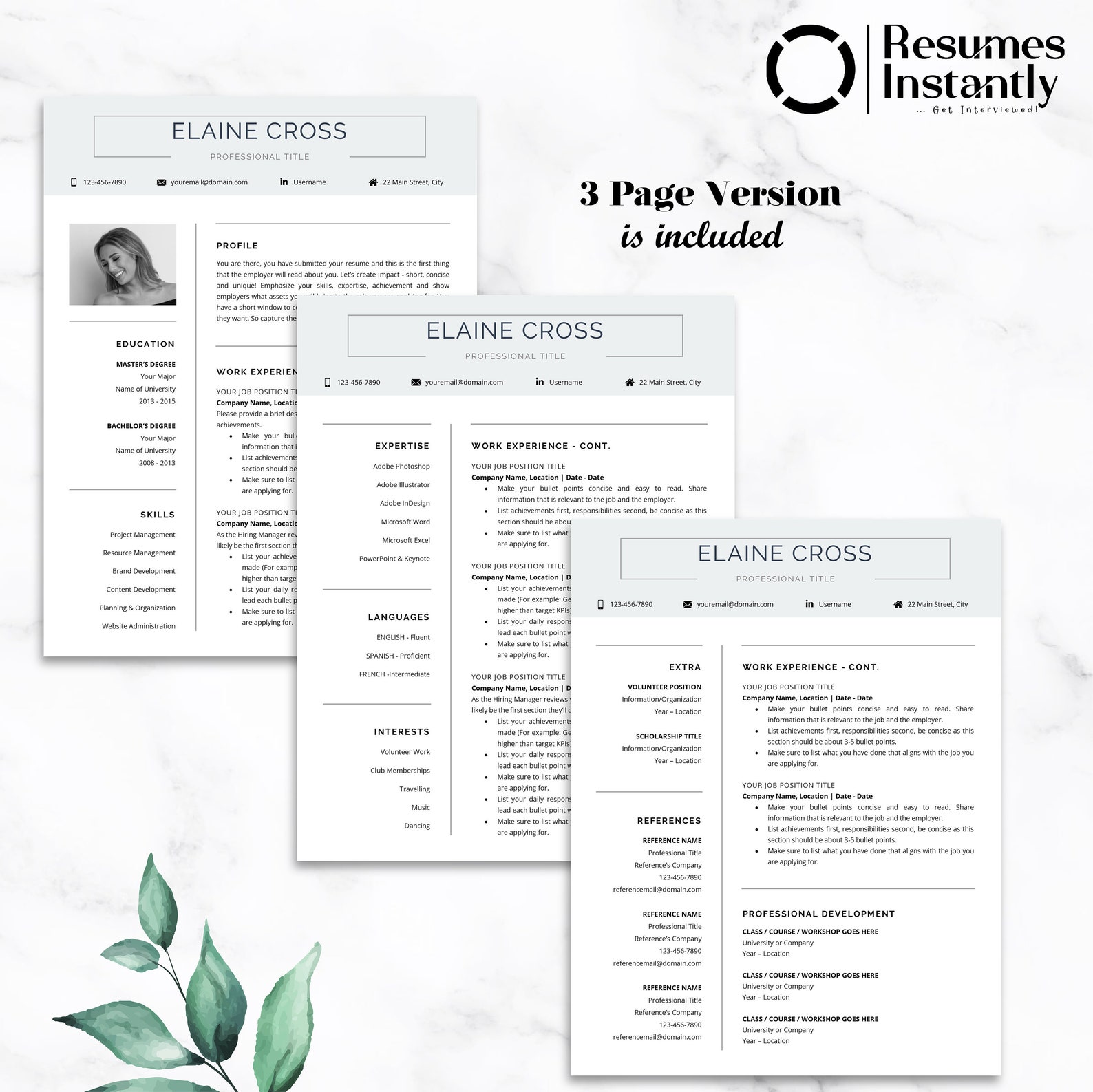 Modern Resume Template for Word, Clean Resume, Word Resume ...