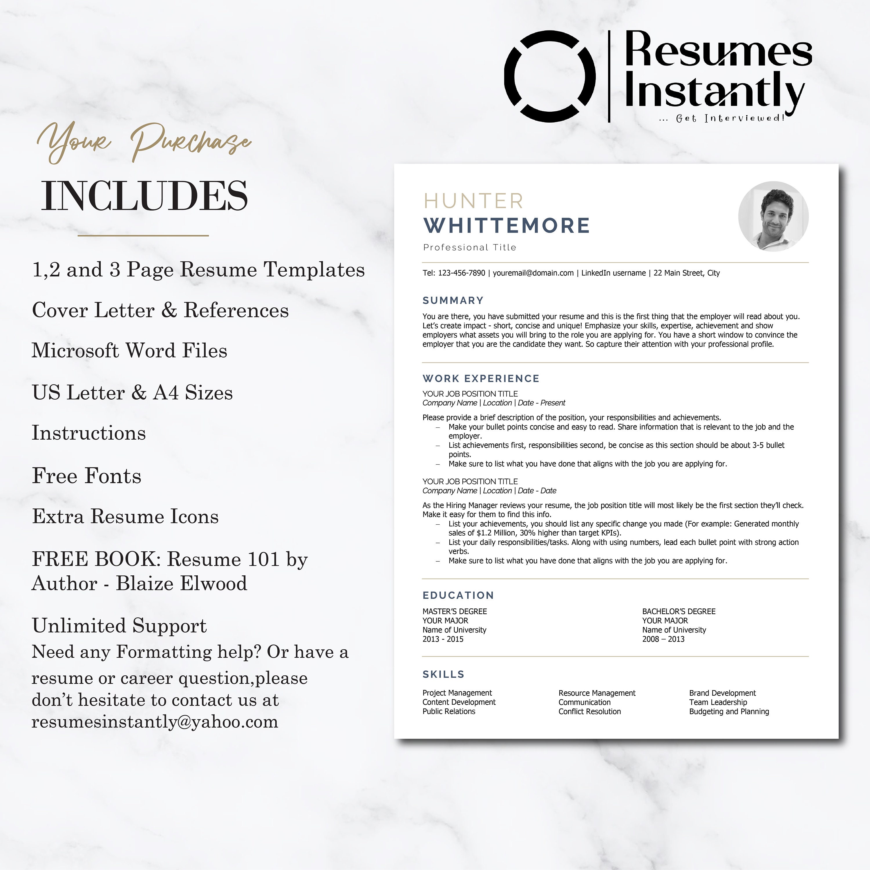 Resume Template With Photo, Resume Template With Picture, Clean Modern ...