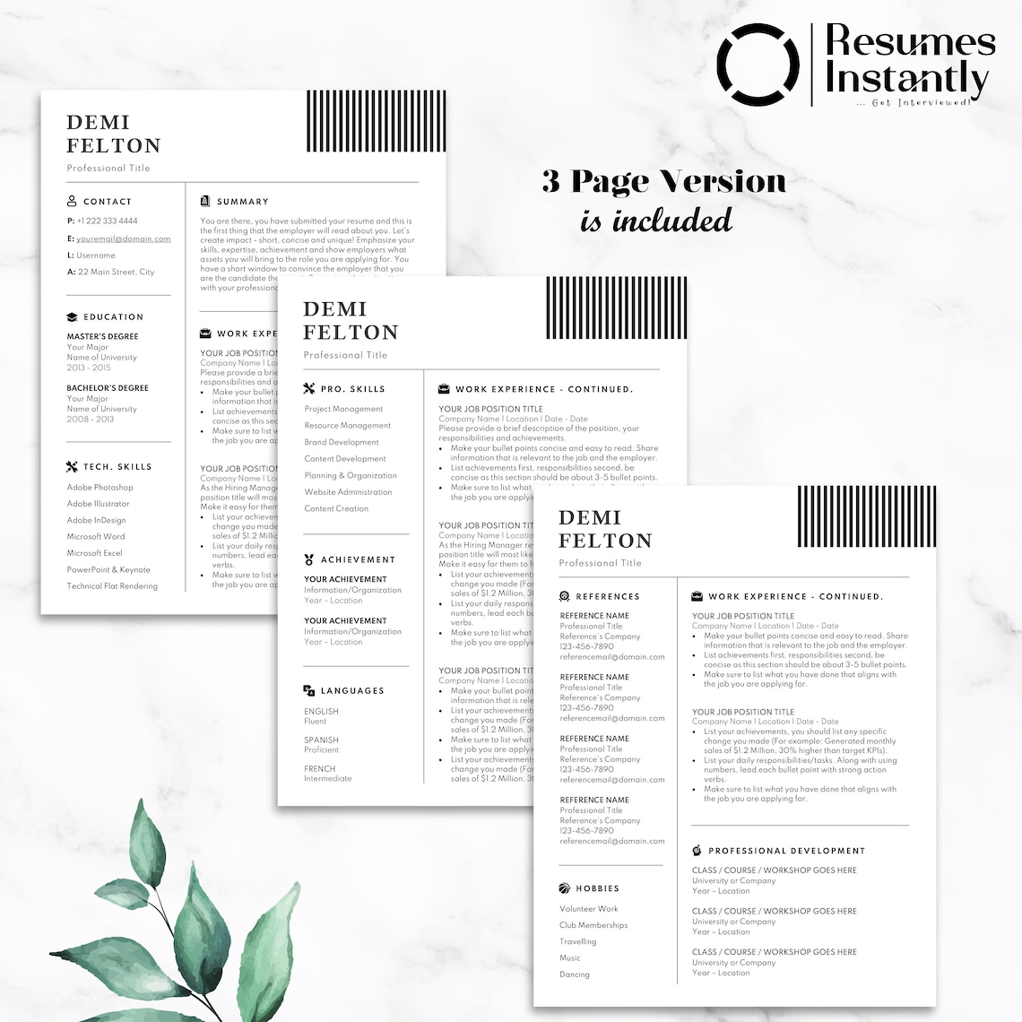 Modern Resume Template for Word, Clean Resume Template, Professional ...