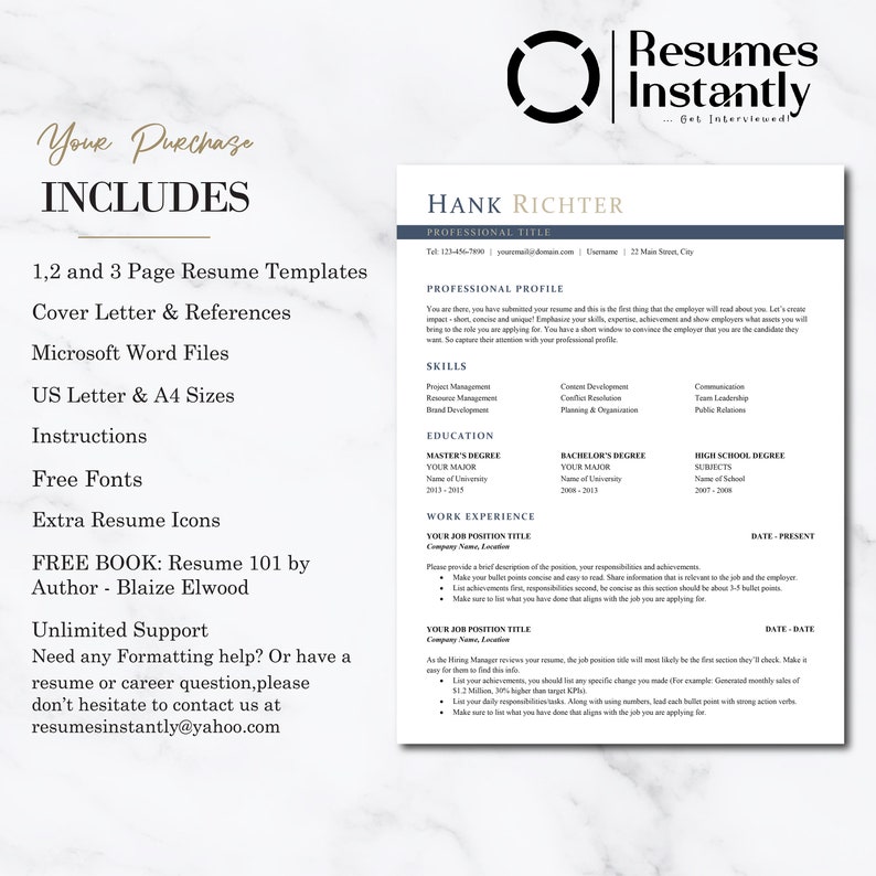 ATS Resume Template, Clean CV Template, Clean Modern Executive Resume ...