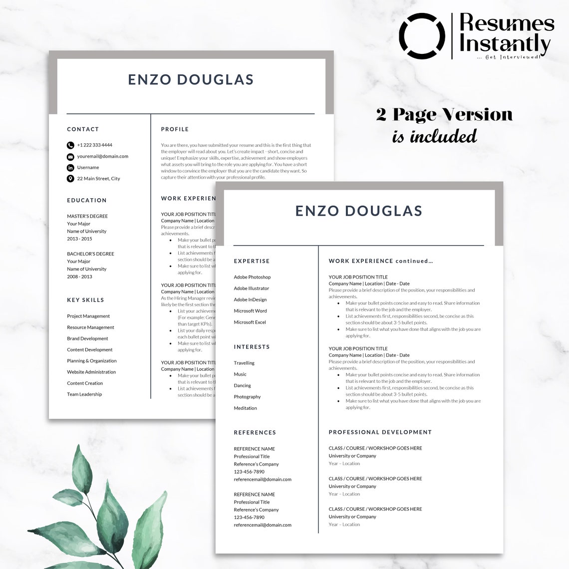 C-level Executive Resume Template for Word, Professional Resume, CEO ...