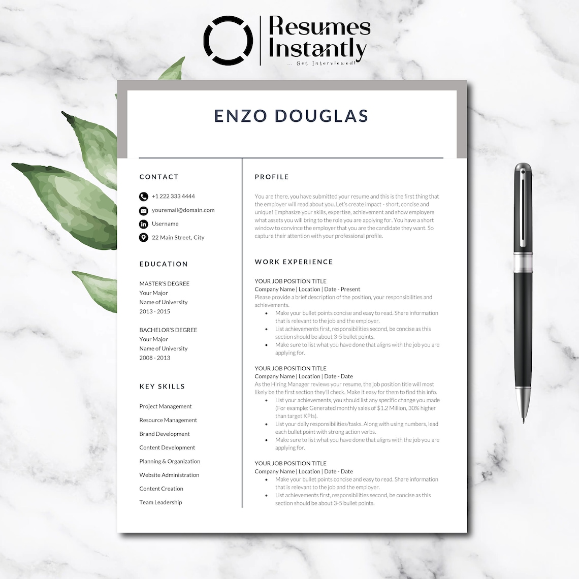 C-level Executive Resume Template for Word, Professional Resume, CEO ...