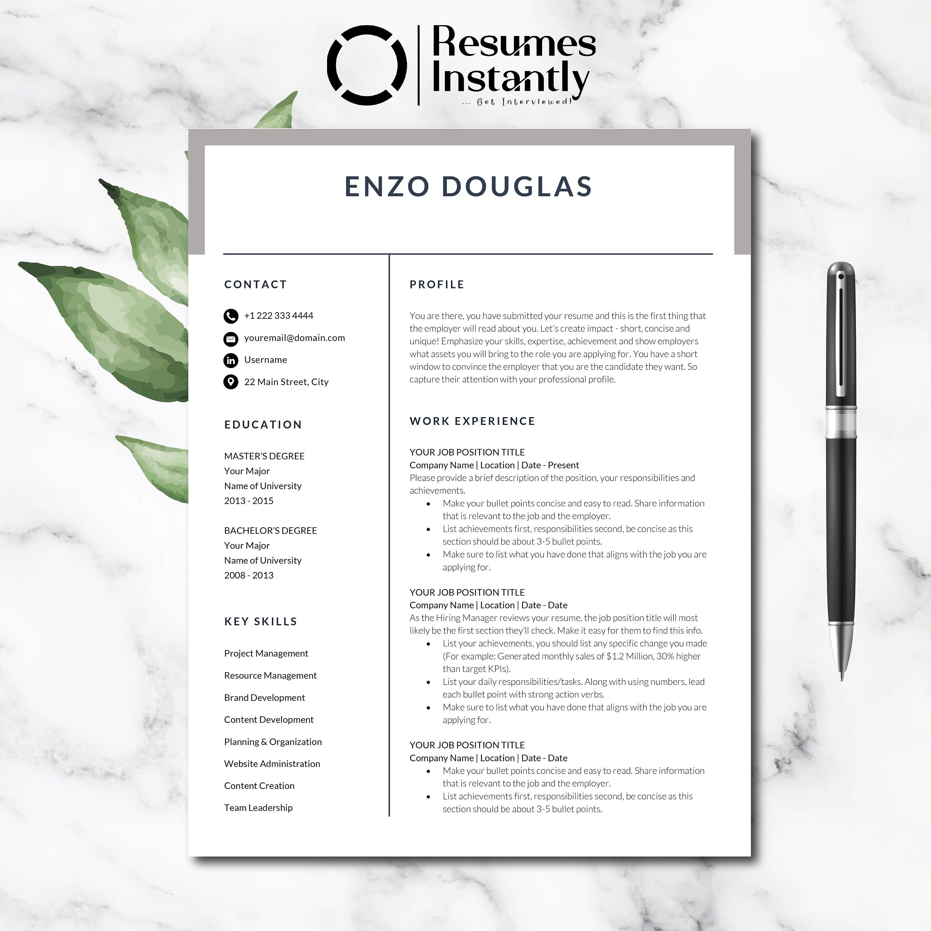 C-level Executive Resume Template for Word, Professional Resume, CEO ...