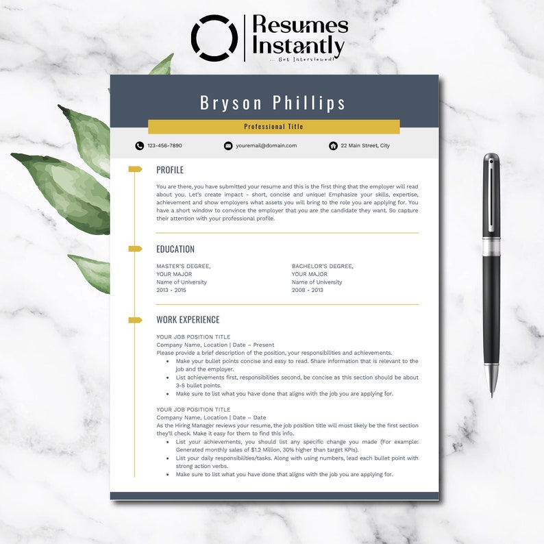 Manager Resume Template, Resume Template for Word, Modern Executive ...