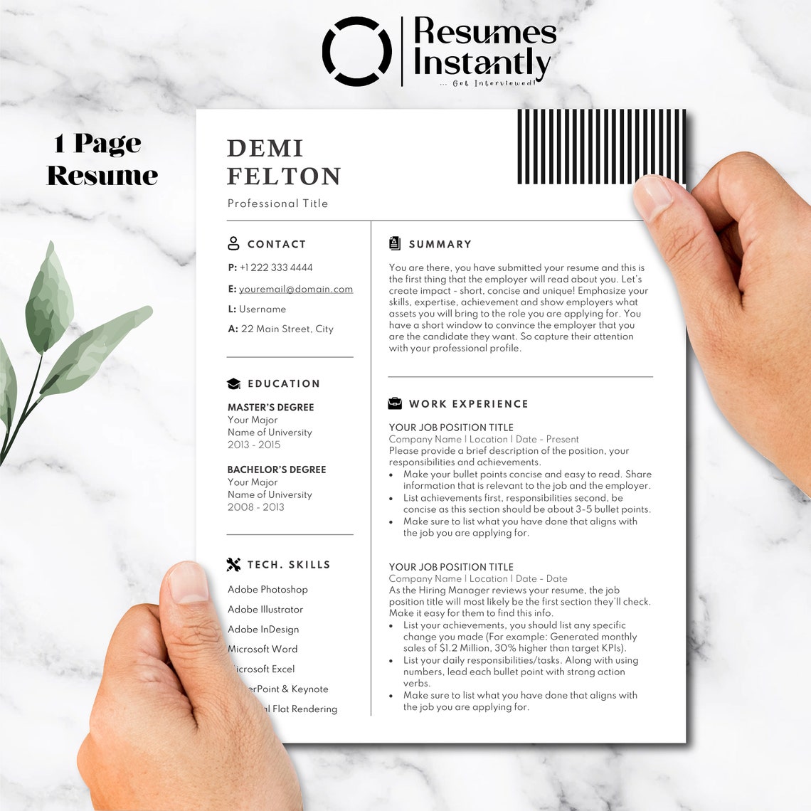 Modern Resume Template for Word, Clean Resume Template, Professional ...