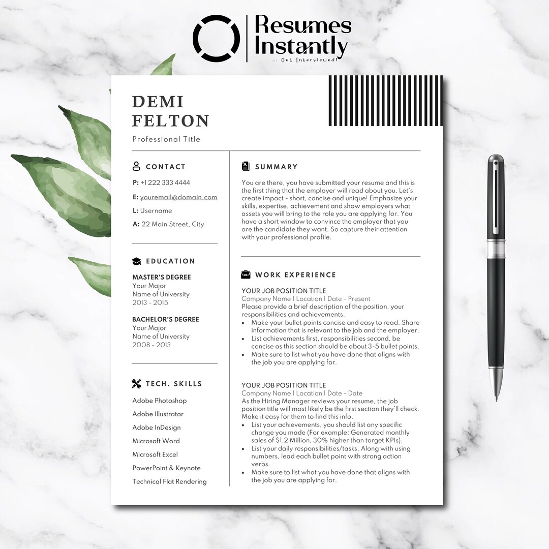 Modern Resume Template for Word, Clean Resume Template, Professional ...