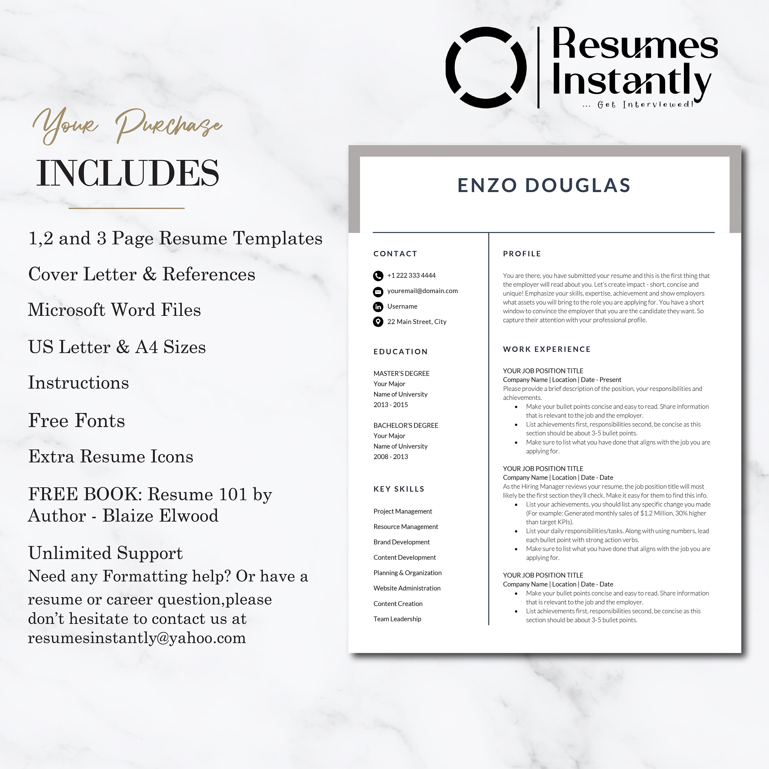 C-level Executive Resume Template for Word, Professional Resume, CEO ...