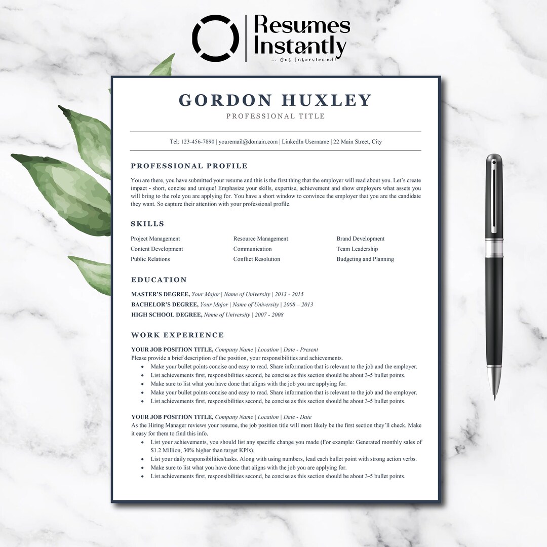 ATS Resume Template, Director Resume, Modern Resume, Simple Resume ...