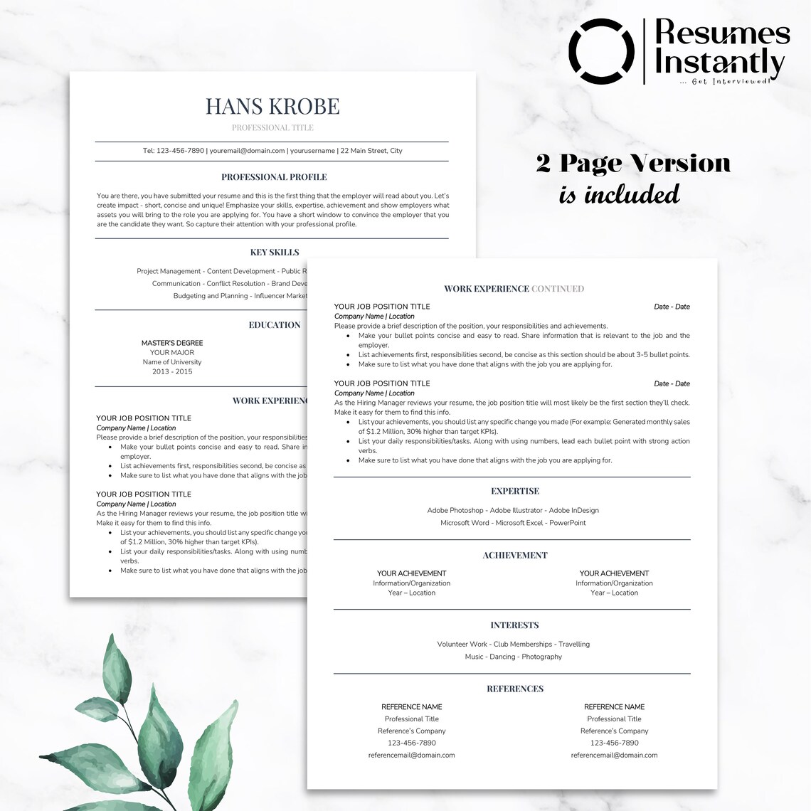 ATS Friendly Resume Template for Word Professional Resume - Etsy