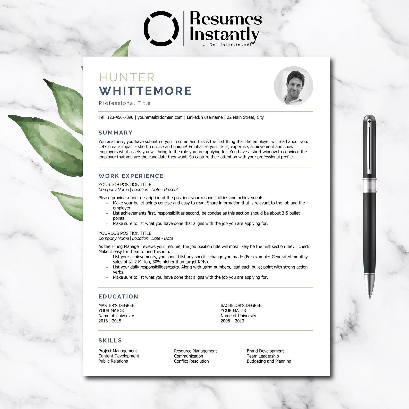 Resume Template With Photo, Resume Template With Picture, Clean Modern ...