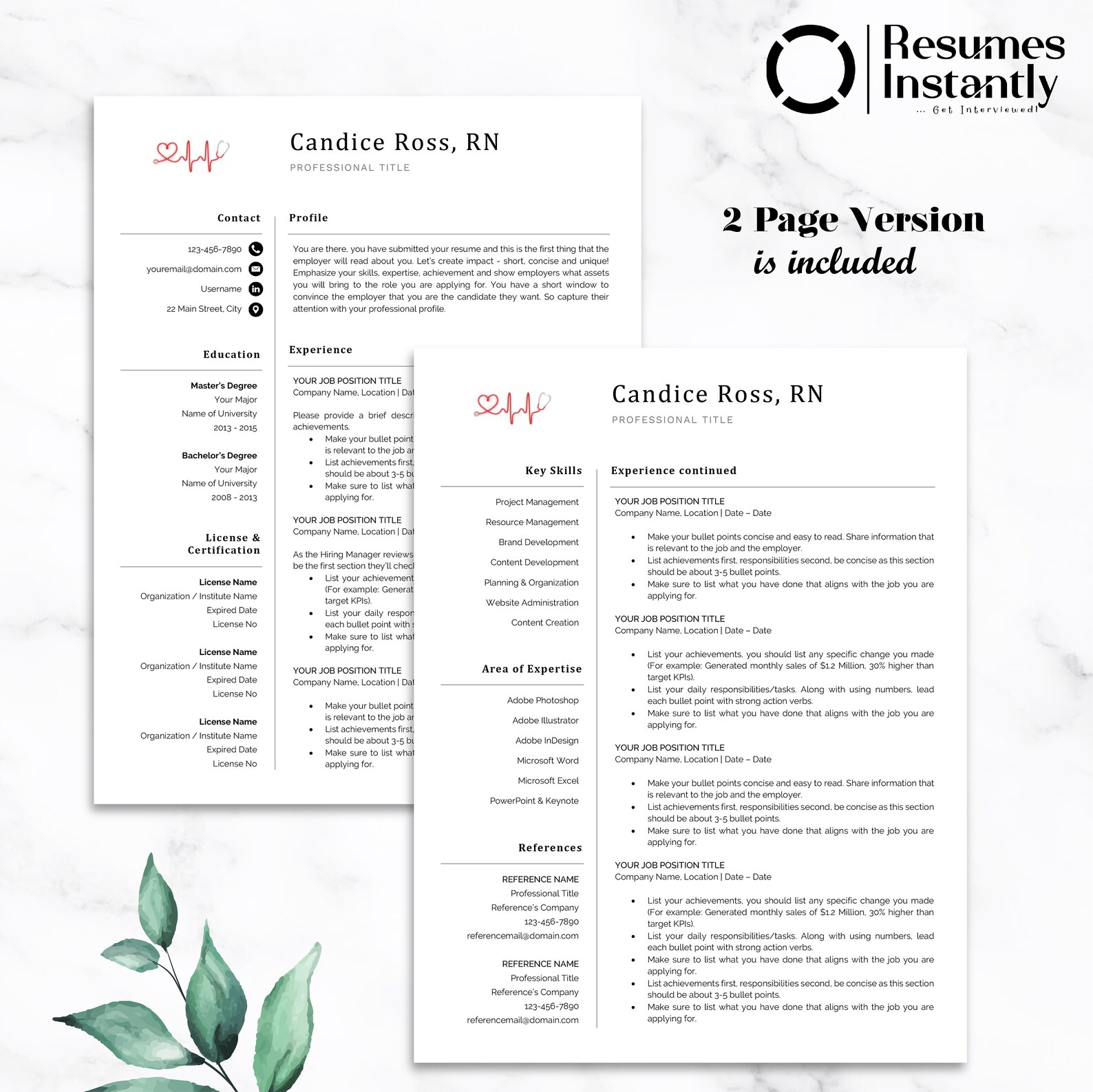 Professional Resume Template for Word, Nurse Resume, Medical Resume, RN ...