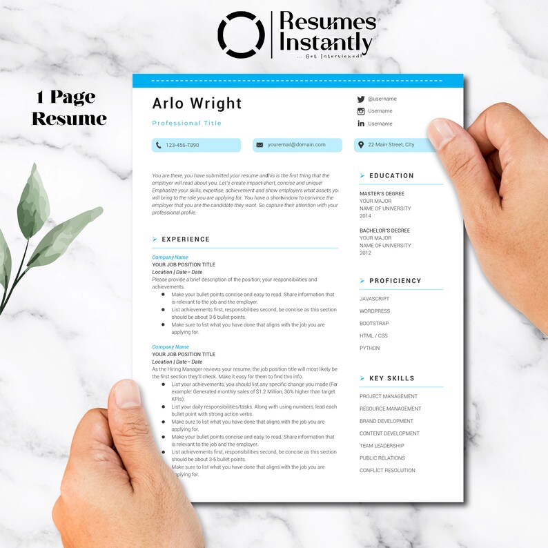 IT Resume Template, Tech Resume, Clean CV Template, Professional Modern ...