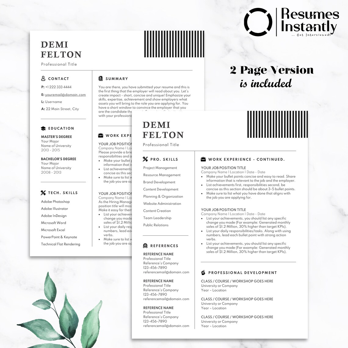 Modern Resume Template for Word Clean Resume Template - Etsy