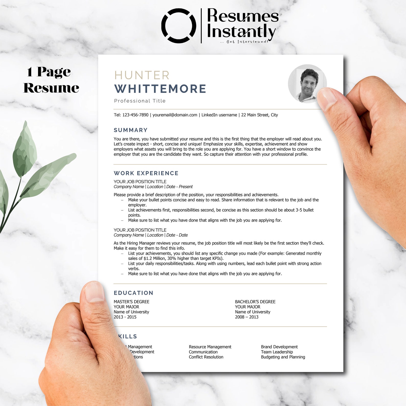 Resume Template With Photo, Resume Template With Picture, Clean Modern ...