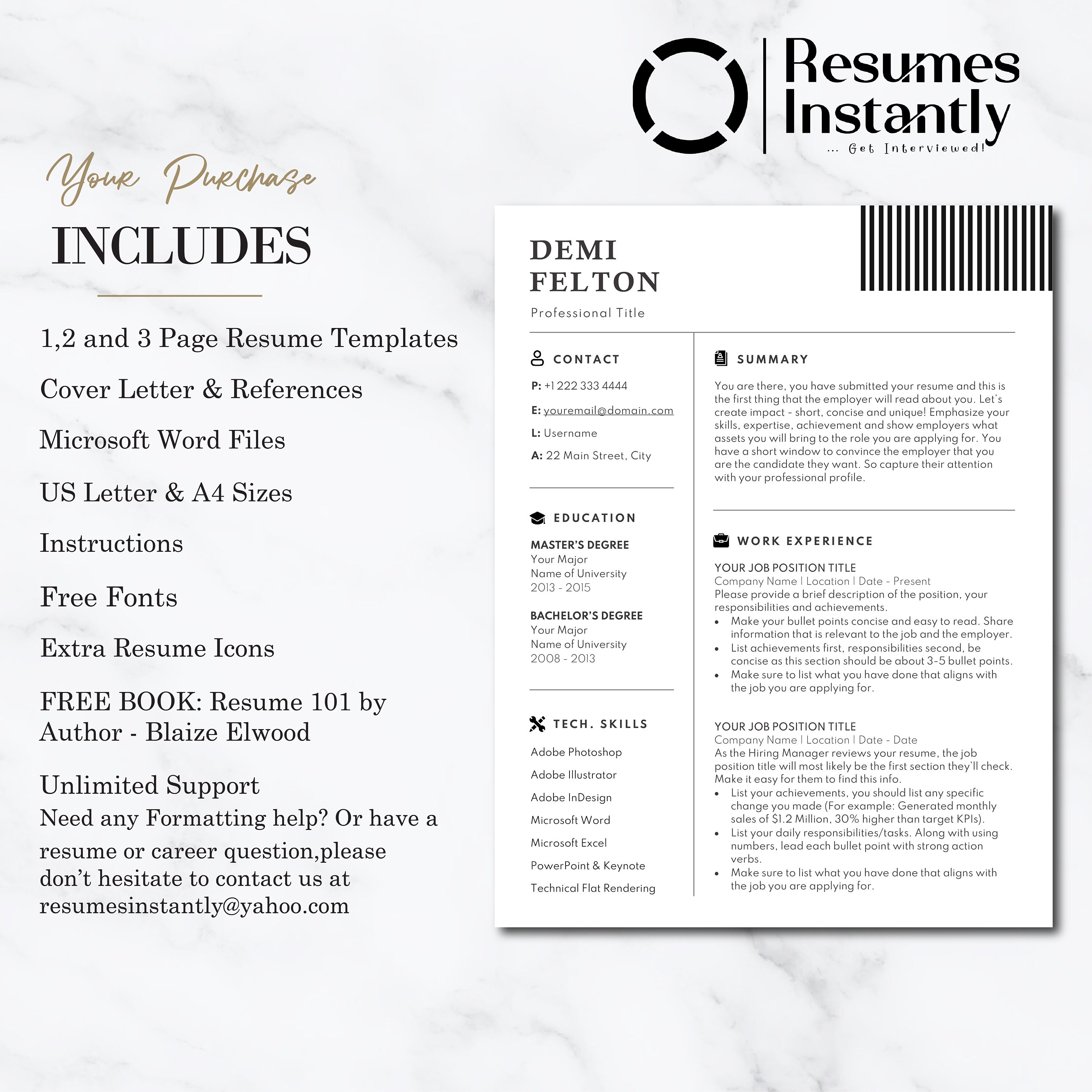 Modern Resume Template for Word, Clean Resume Template, Professional ...