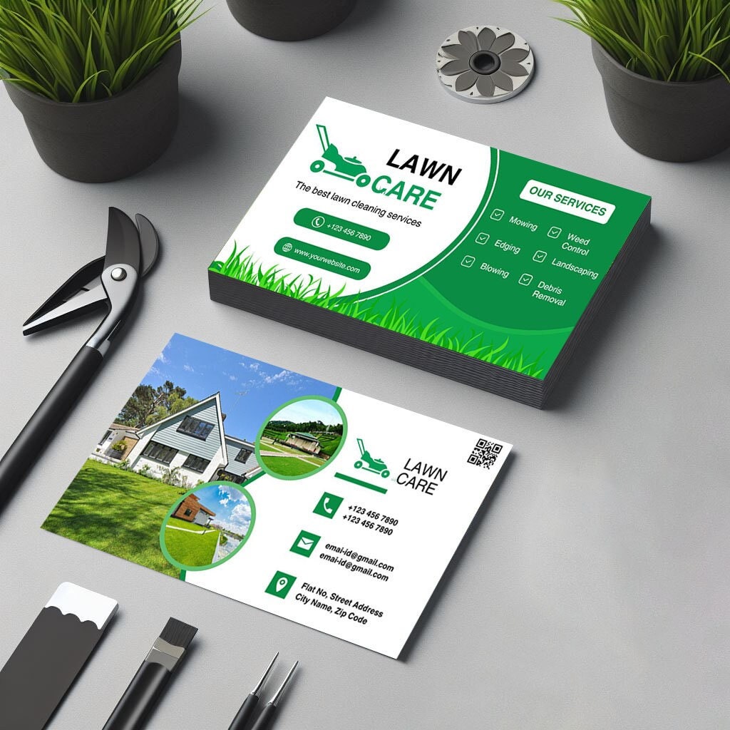 Lawn Care Business Card Template, Canva Editable (digital Download) - Etsy