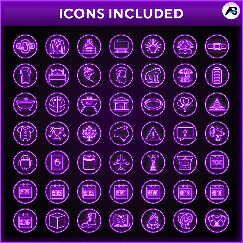 Purple Neon Instagram Highlight Covers: 400+ Icons (digital Product) - Etsy