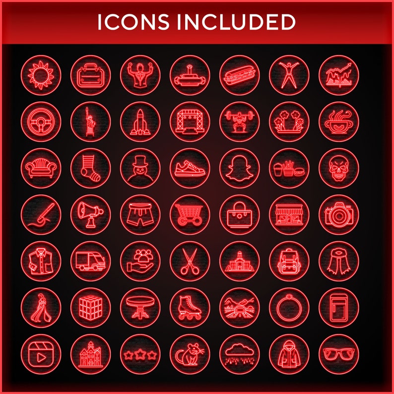 Red Neon Instagram Highlight Covers, Red Instagram Highlight Icons ...