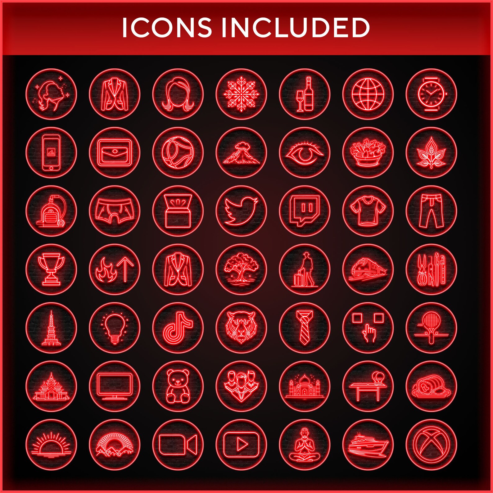 Red Neon Instagram Highlight Covers, Red Instagram Highlight Icons ...