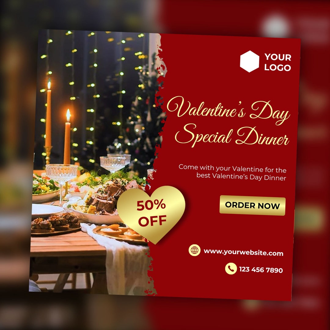 Valentines Day Dinner Date Flyer Template for Social Media, Restaurant ...