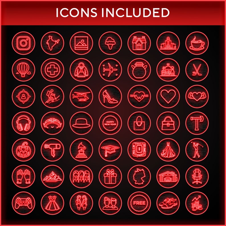 Red Neon Instagram Highlight Covers, Red Instagram Highlight Icons ...