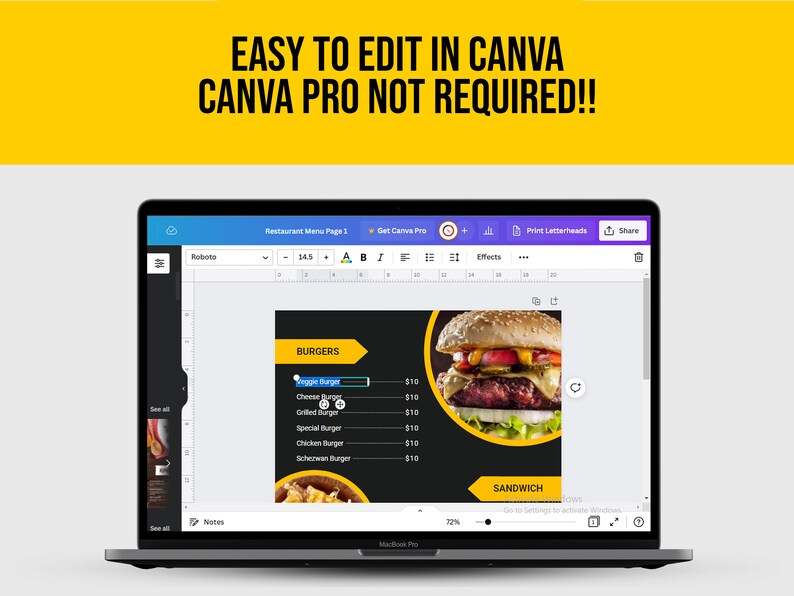 Restaurant Menu Template: Editable Food Menu Card (A4 & 8.5x11 Inch) - Etsy