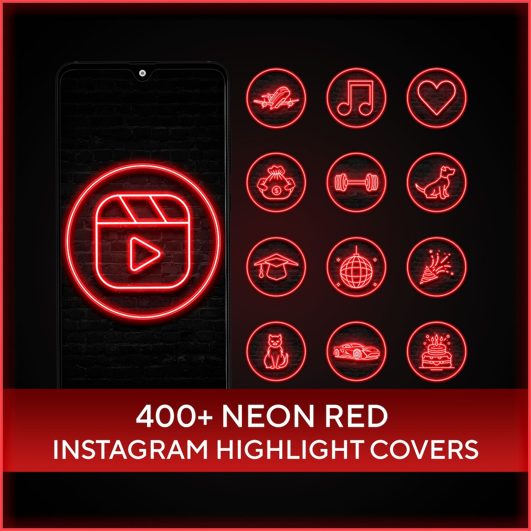 Red Neon Instagram Highlight Covers, Red Instagram Highlight Icons ...