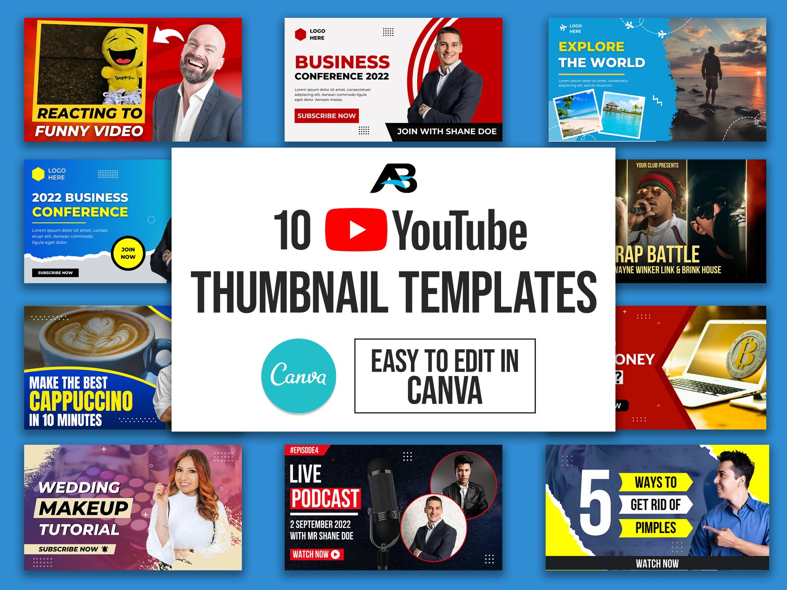 Youtube Thumbnails Canva Templates: Professional Designs (digital ...