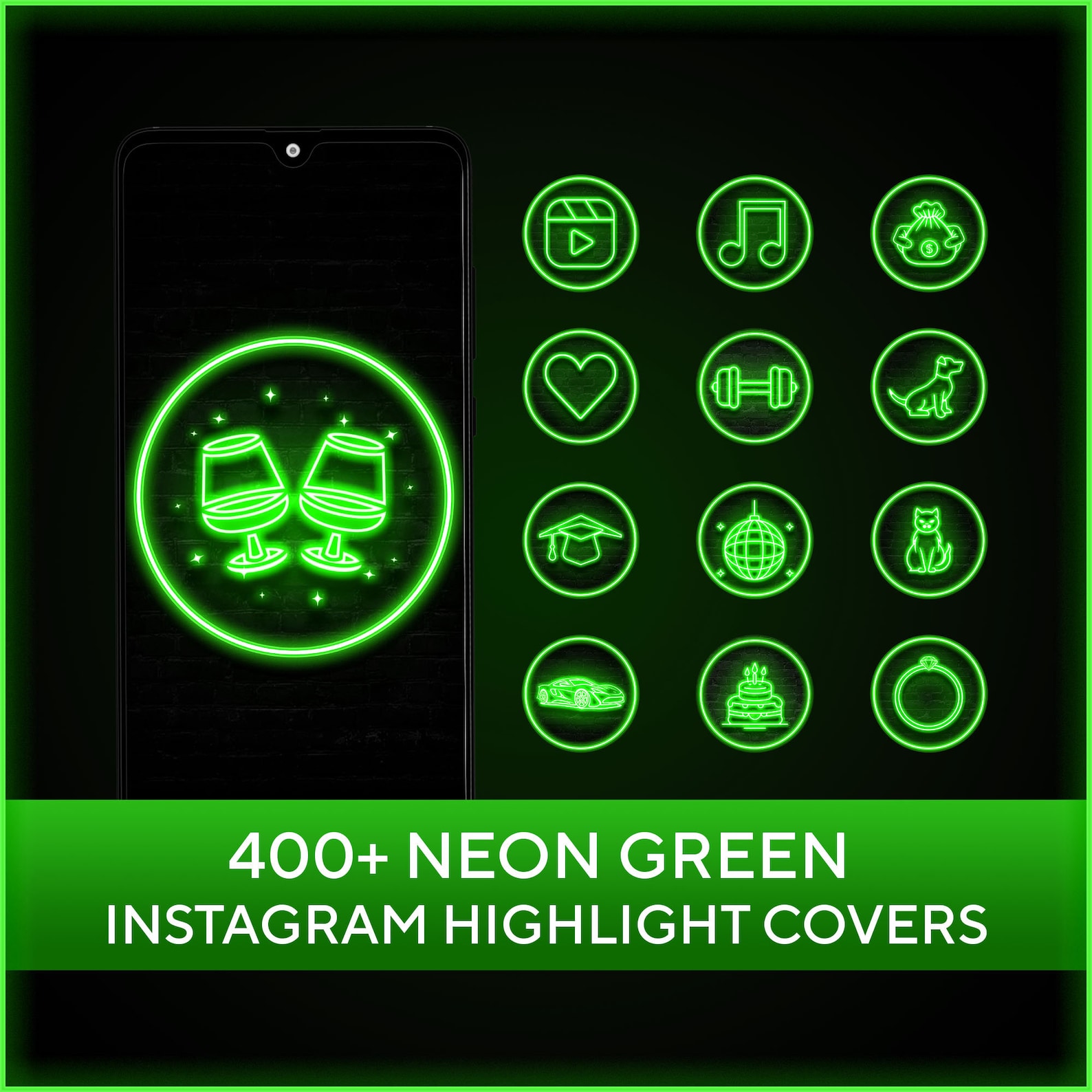 Green Instagram Highlight Covers, Neon Instagram Highlight Covers, Neon ...