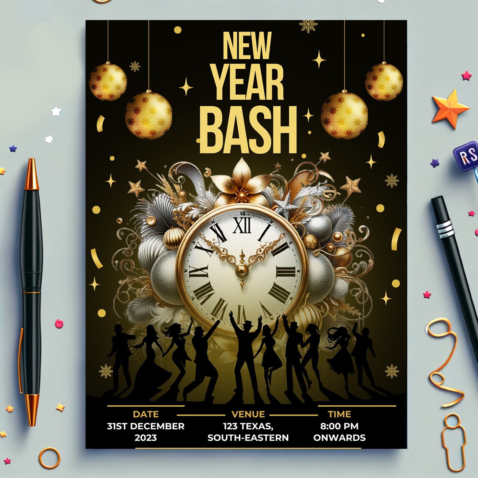 New Year Bash Party Poster Template, New Year Party Invitation Poster ...
