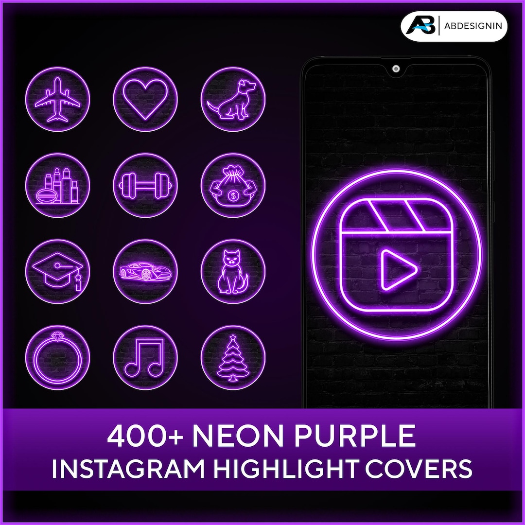 Purple Neon Instagram Highlight Covers Icons for Your Business Brand or ...