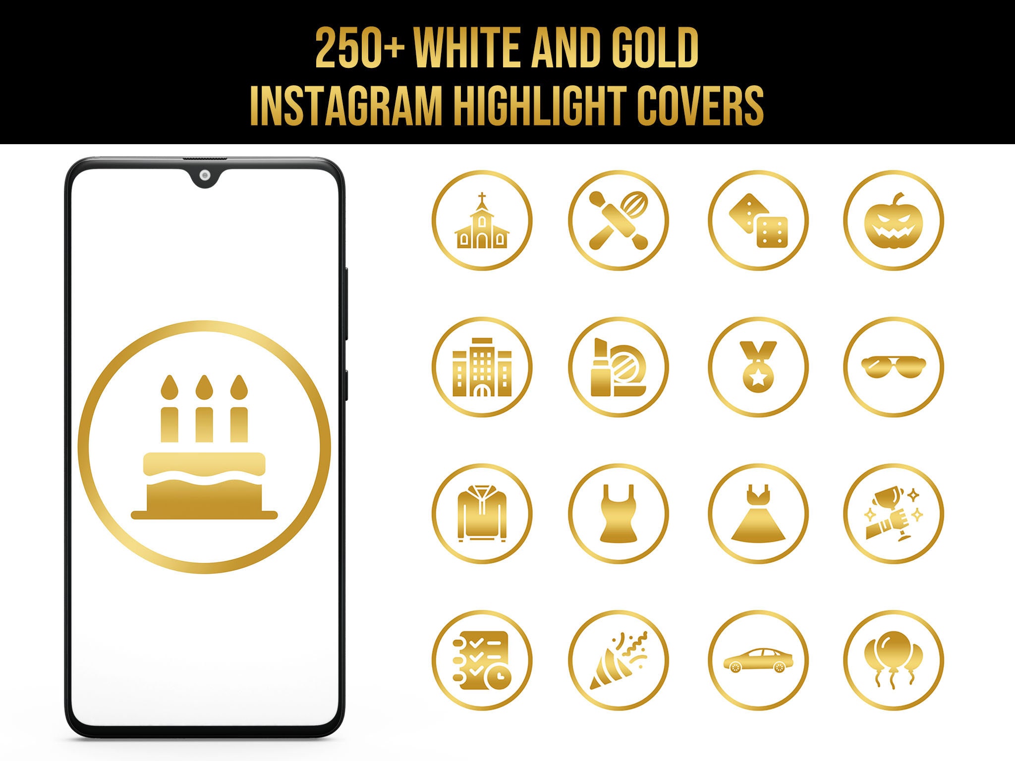 Gold and White Instagram Highlight Covers, Gold Instagram Story Covers ...