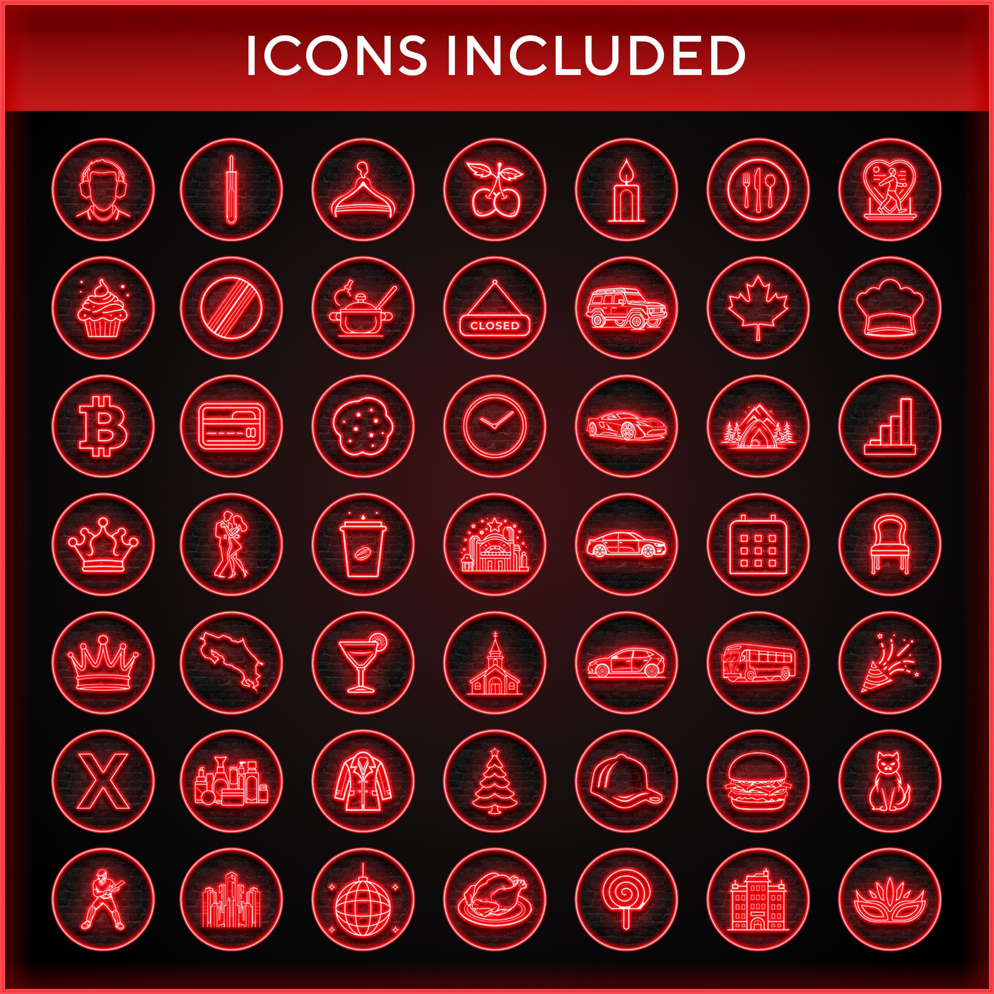 Red Neon Instagram Highlight Covers, Red Instagram Highlight Icons ...