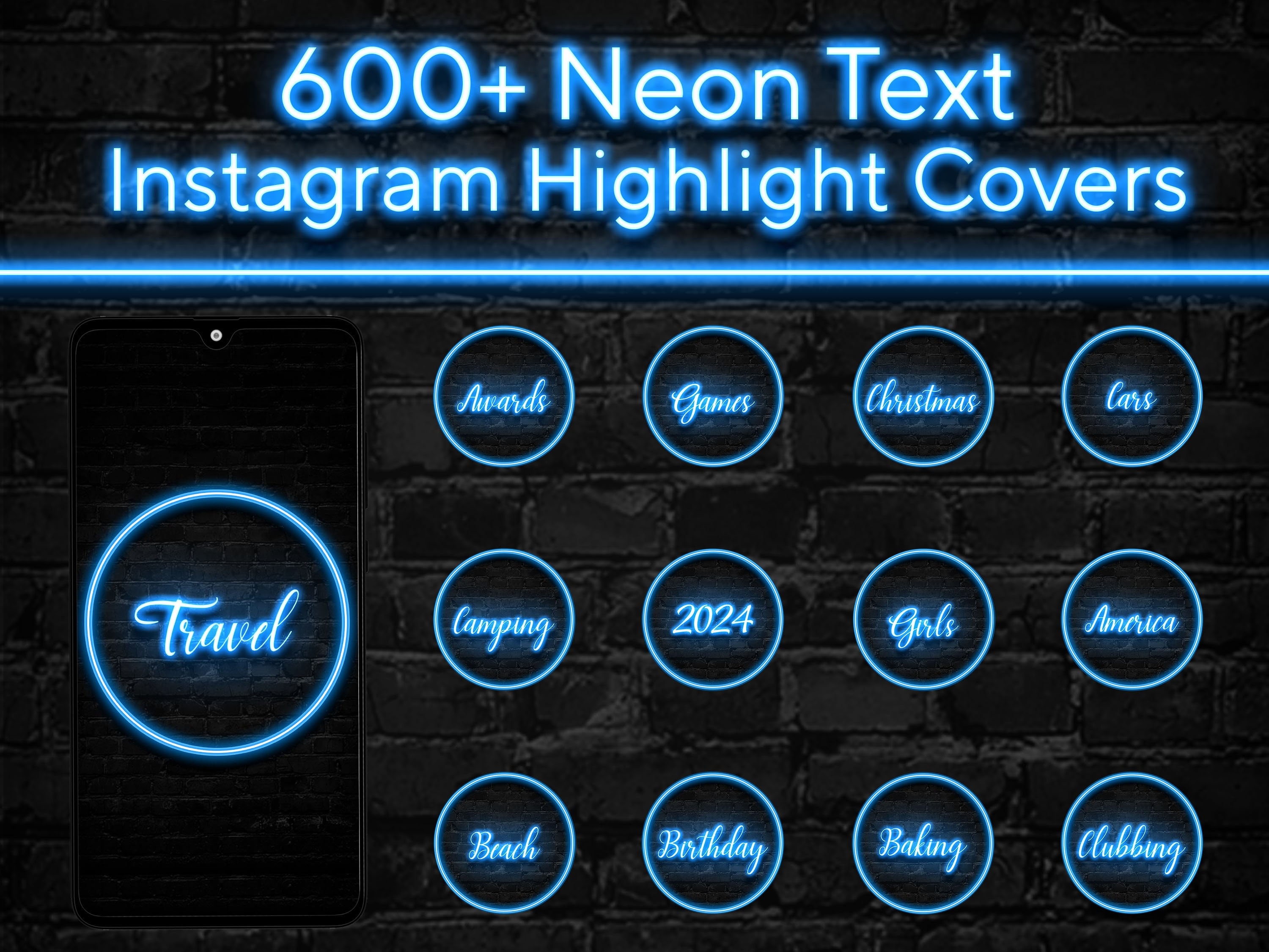 Neon Instagram Highlight Covers, Neon Blue Highlight Cover, Instagram ...