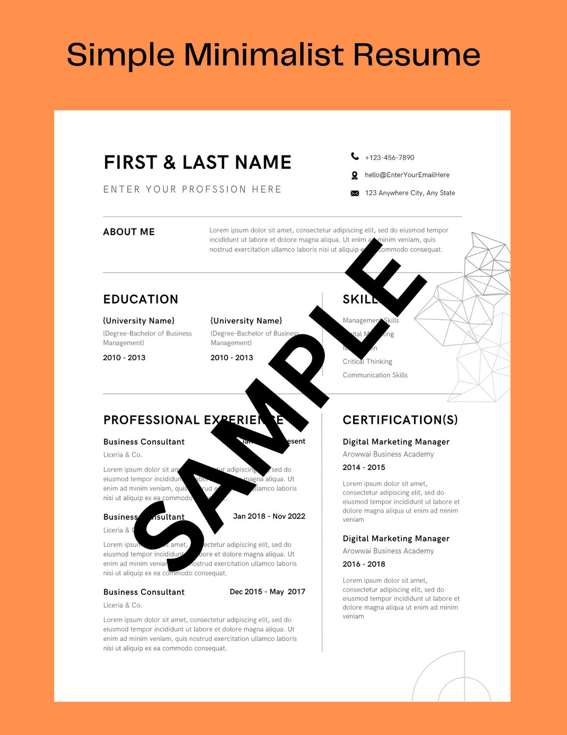 Simple Minimalist Friendly Resume Template for Google Docs & Word ...