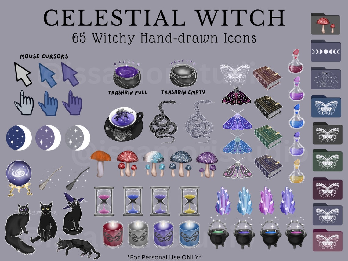 Celestial Witch Desktop Icons Witchy Icons Magic Witch Icon Set Witch ...