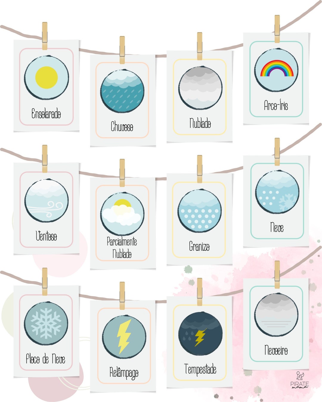 Weather Flashcards - Portuguese | Printable Flashcards | Montessori ...