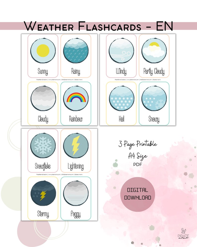 Weather Flashcards - English | Printable Flashcards | Montessori ...